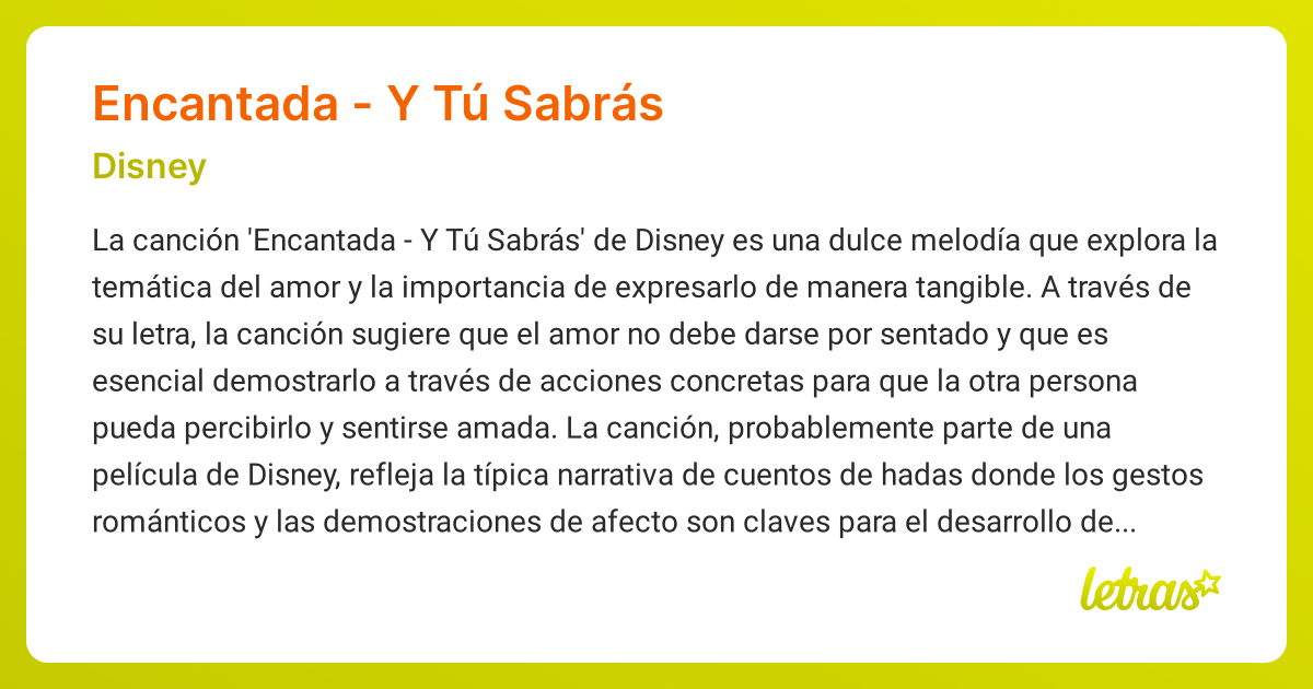 Significado de la canción ENCANTADA - Y TÚ SABRÁS (Disney) - LETRAS.COM