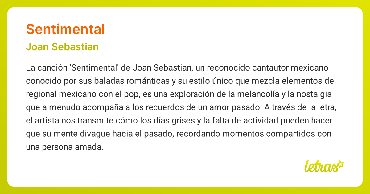 Significado de la canción SENTIMENTAL (Joan Sebastian) - LETRAS.COM