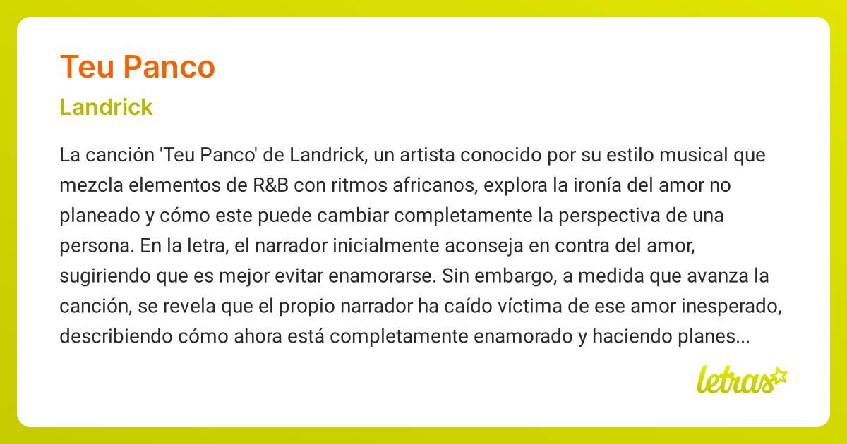 Significado de la canción TEU PANCO (Landrick) - LETRAS.COM