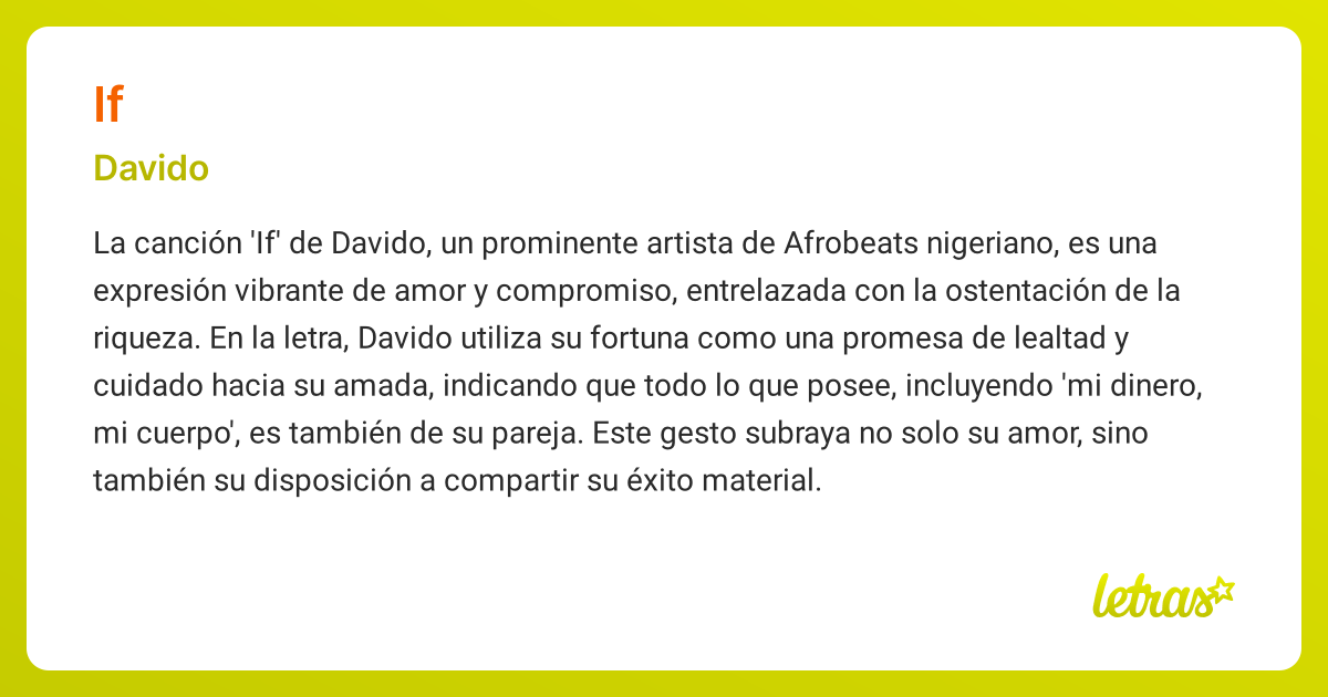 Significado de la canción IF (Davido) - LETRAS.COM