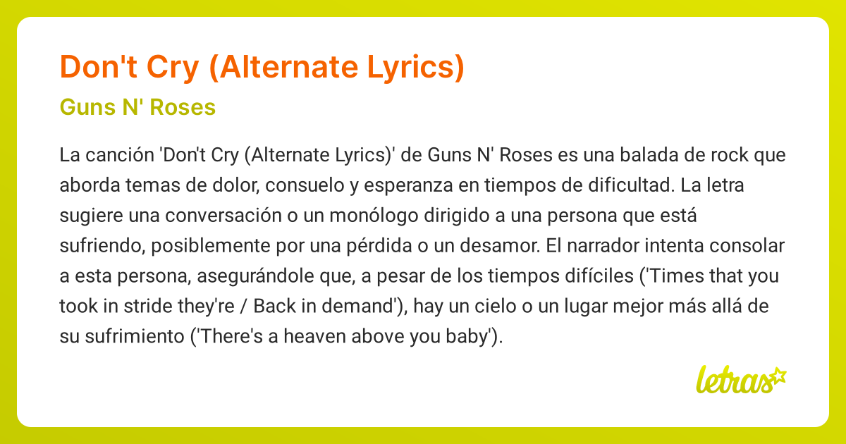 Significado De La Canción Dont Cry Alternate Lyrics Guns N Roses