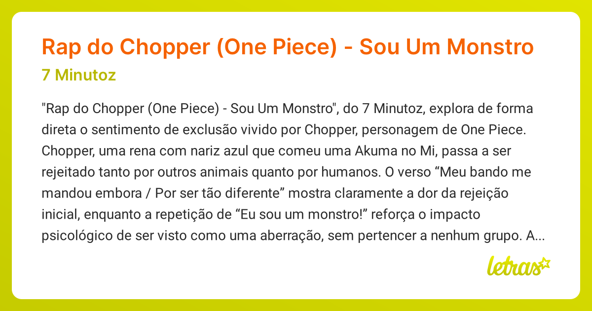 Significado da música Rap do Chopper (One Piece) - Sou Um Monstro (7 ...
