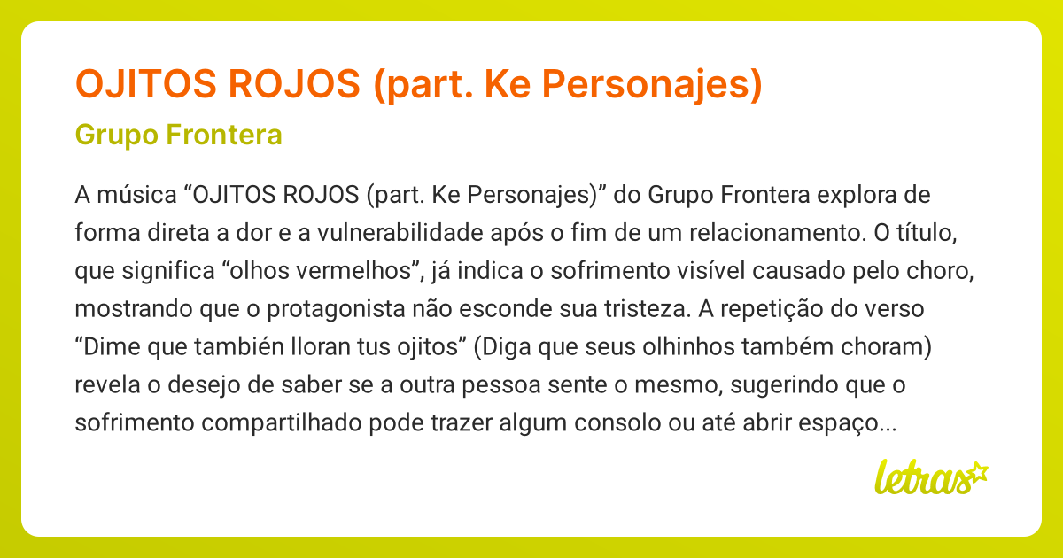 Significado da música OJITOS ROJOS (part. Ke Personajes) (Grupo ...