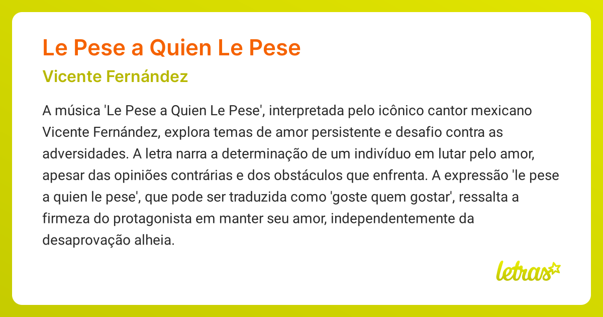 Significado da música LE PESE A QUIEN LE PESE (Vicente Fernández ...