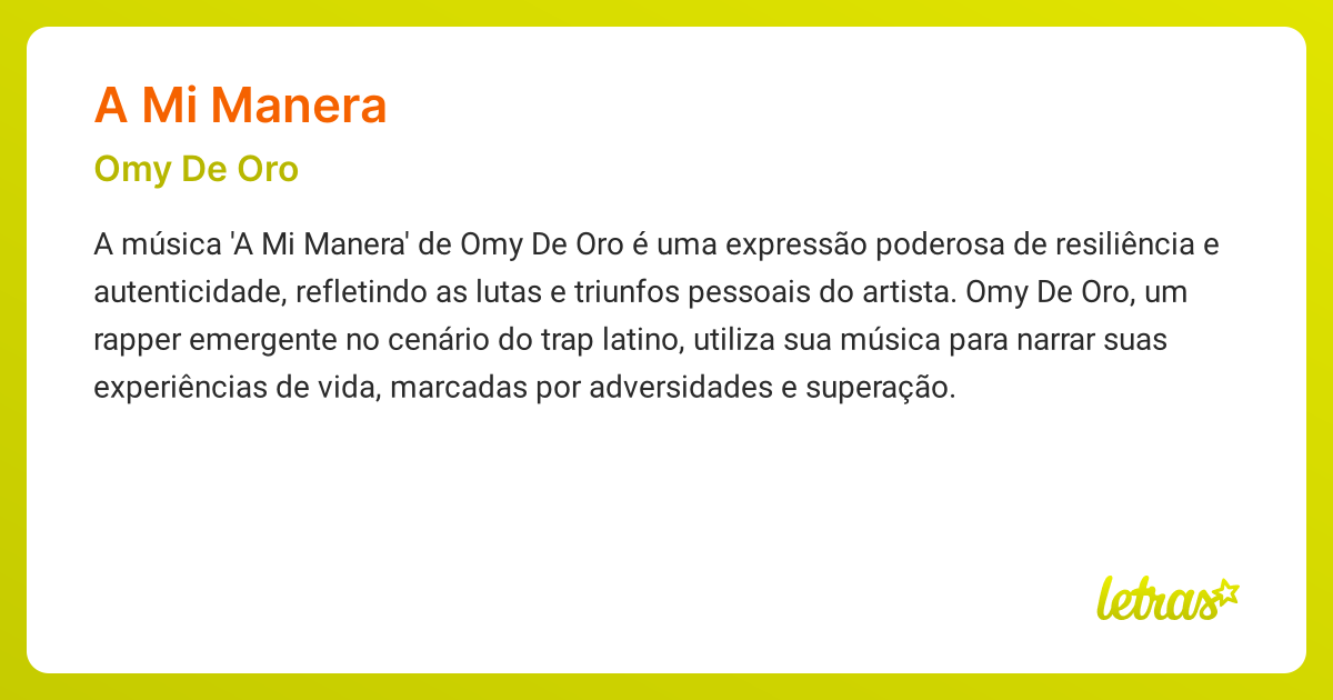 Significado da música A MI MANERA (Omy De Oro) - LETRAS.MUS.BR