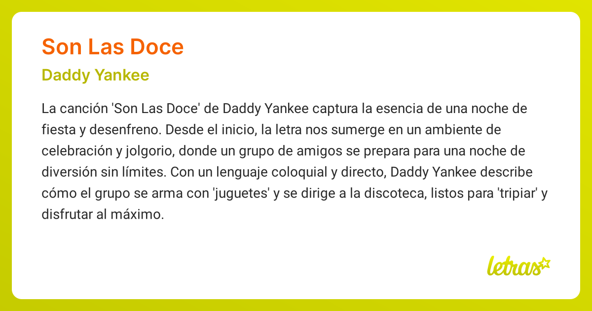 Significado de la canción SON LAS DOCE (Daddy Yankee) - LETRAS.COM