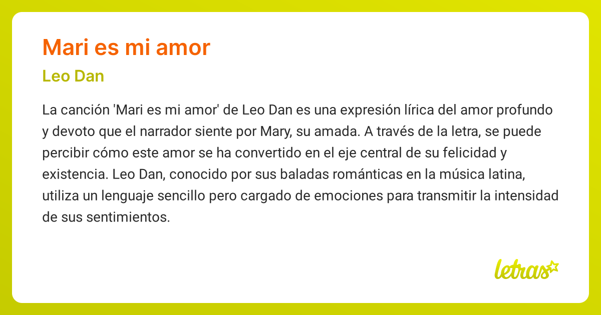 Significado de la canción MARI ES MI AMOR (Leo Dan) - LETRAS.COM