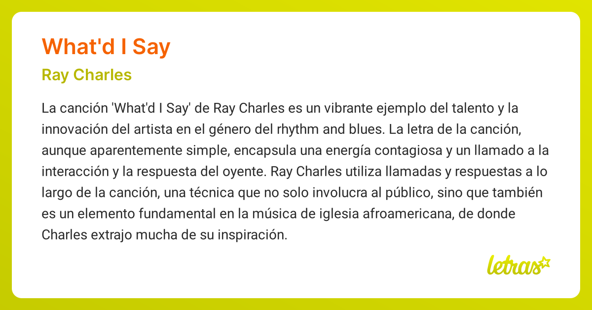 Significado de la canción WHAT'D I SAY (Ray Charles) - LETRAS.COM
