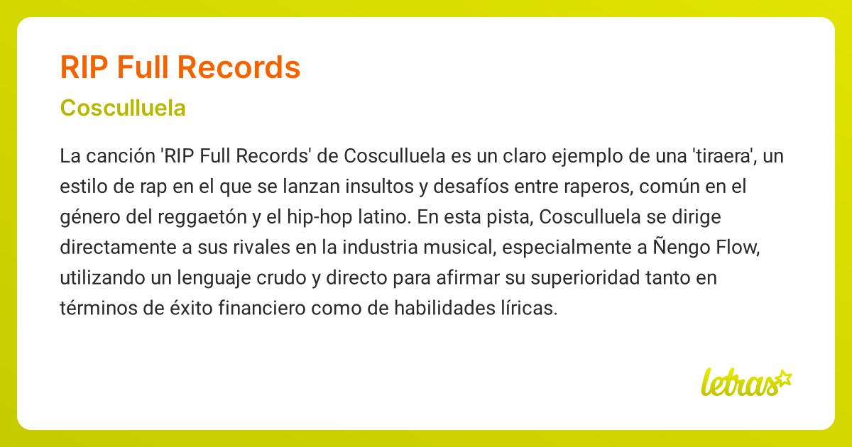 Significado de la canción RIP FULL RECORDS (Cosculluela) - LETRAS.COM