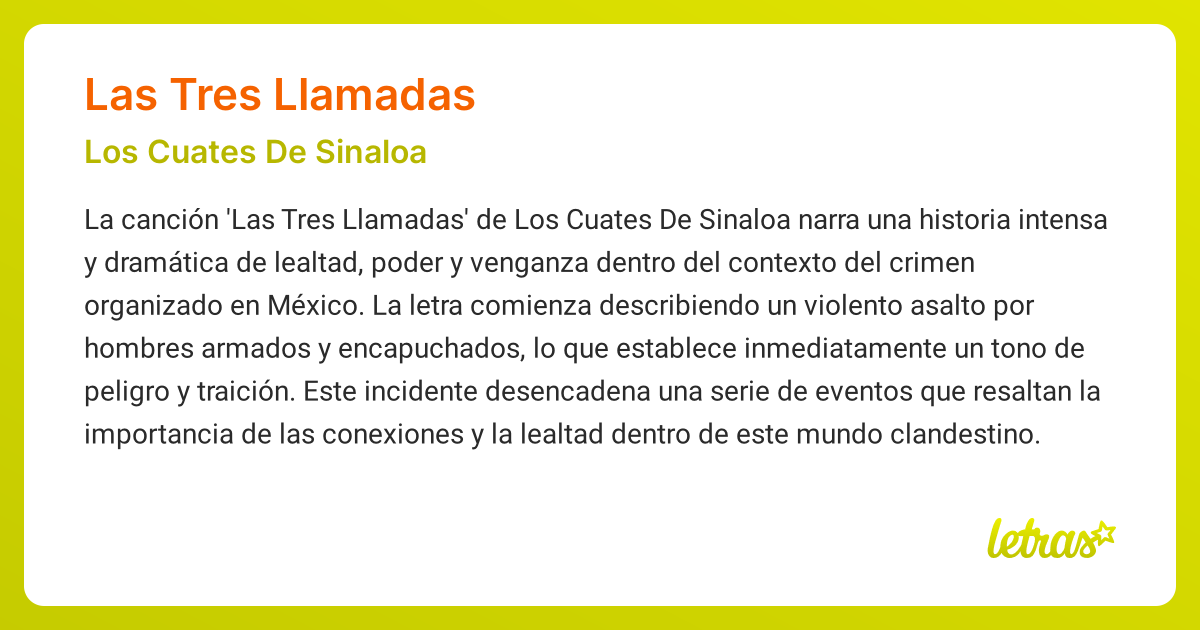 Significado de la canción LAS TRES LLAMADAS (Los Cuates De Sinaloa ...