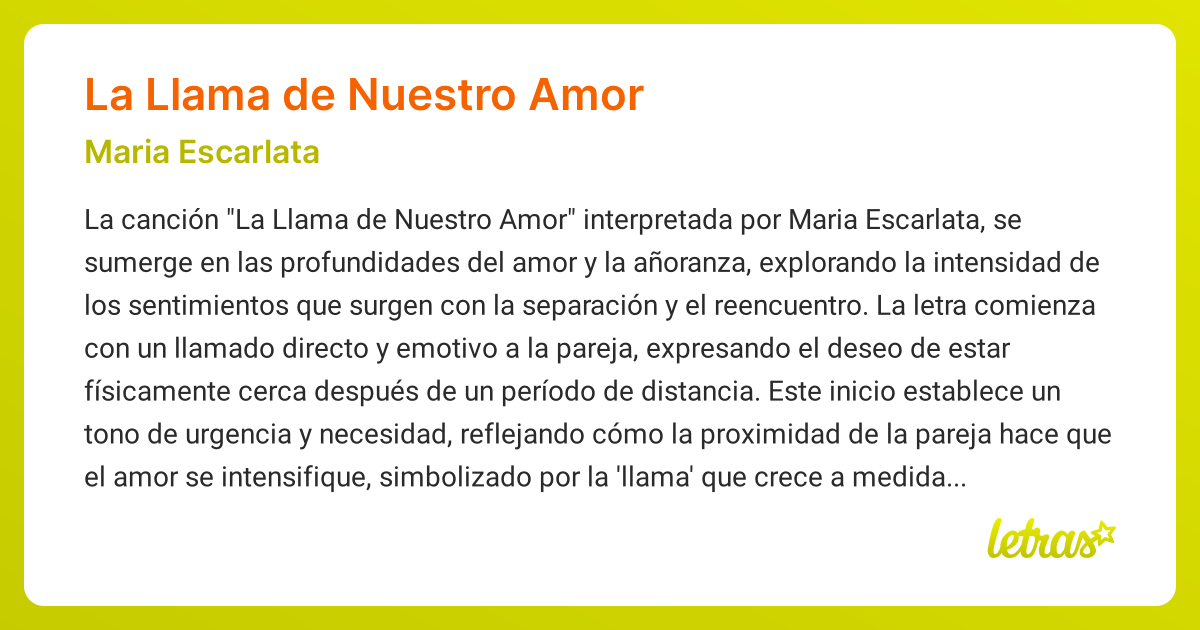 Significado de la canción LA LLAMA DE NUESTRO AMOR (Maria Escarlata ...