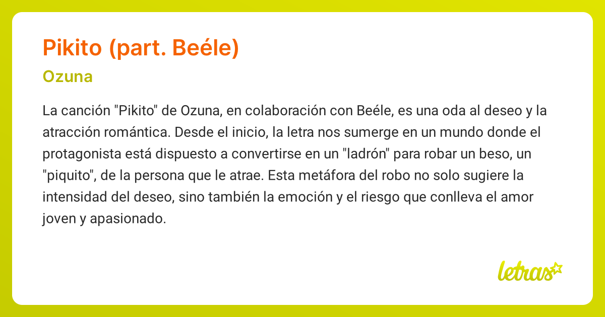Significado de la canción PIKITO (PART. BEÉLE) (Ozuna) - LETRAS.COM