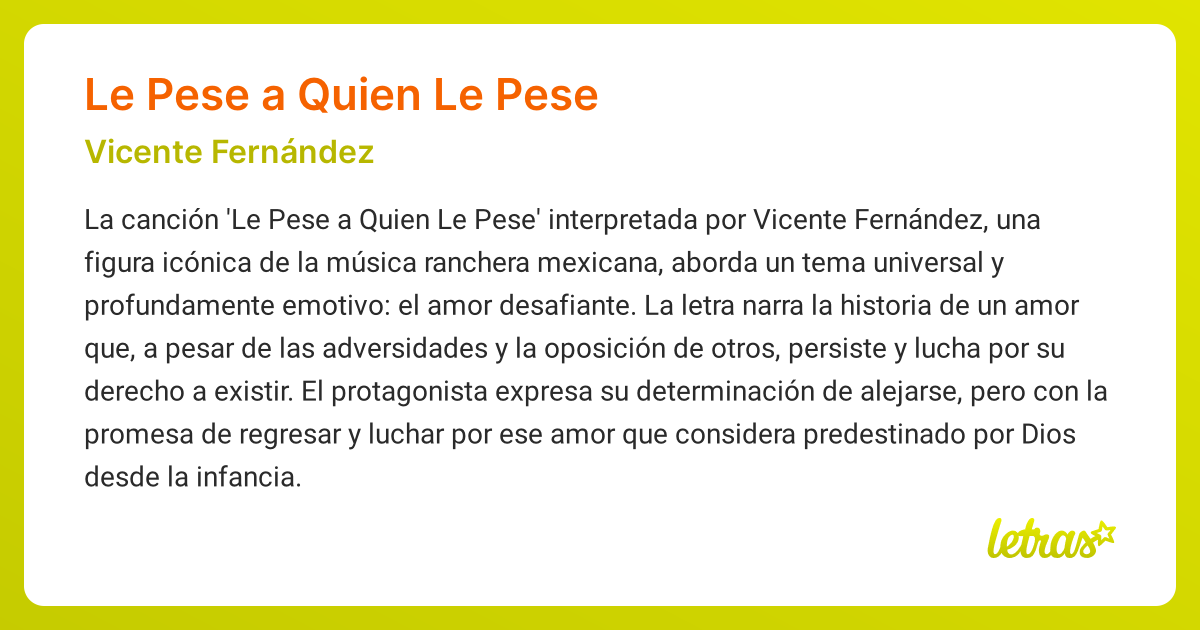 Significado de la canción LE PESE A QUIEN LE PESE (Vicente Fernández ...