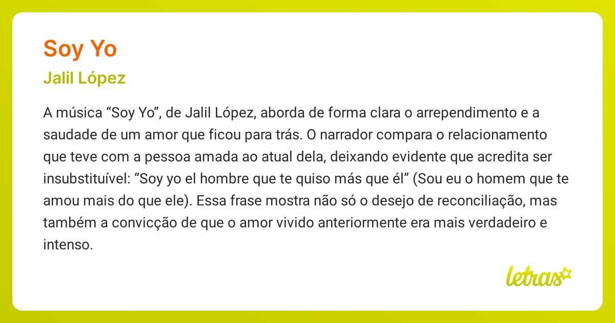 Significado da música SOY YO (Jalil López) - LETRAS.MUS.BR