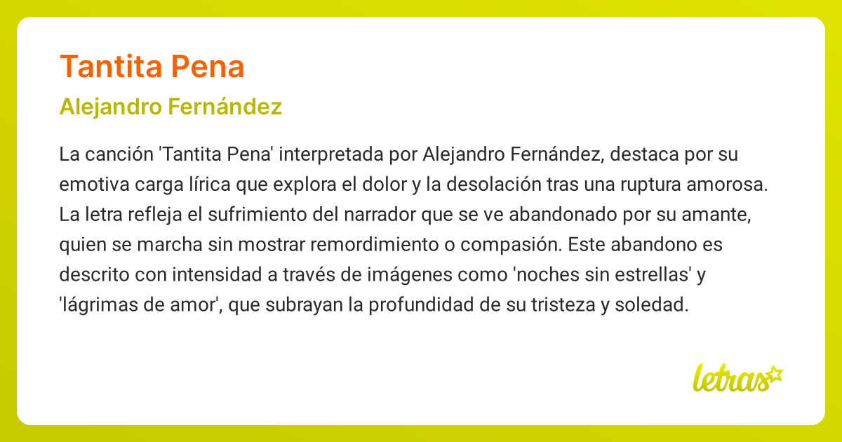 Significado de la canción TANTITA PENA (Alejandro Fernández) - LETRAS.COM