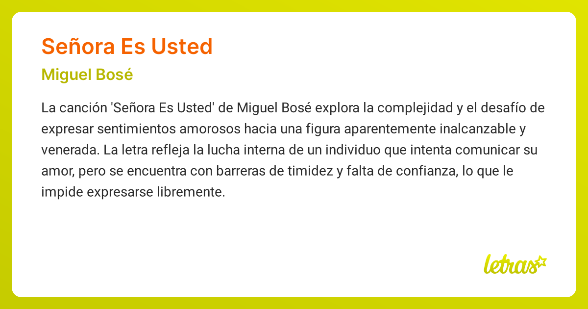 Significado de la canción SEÑORA ES USTED (Miguel Bosé) - LETRAS.COM