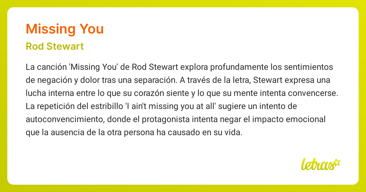 Significado de la canción MISSING YOU (Rod Stewart) - LETRAS.COM