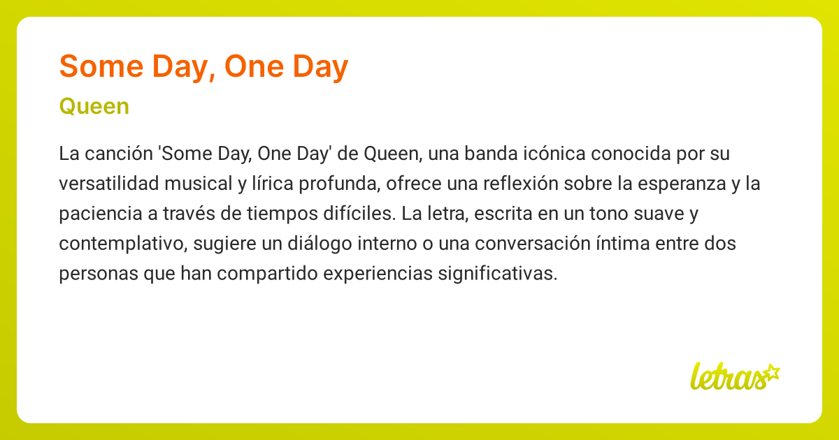 Significado de la canción SOME DAY, ONE DAY (Queen) - LETRAS.COM