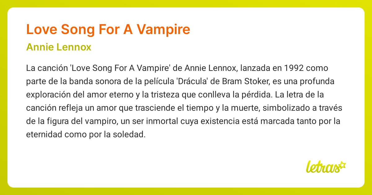 Significado de la canción LOVE SONG FOR A VAMPIRE (Annie Lennox ...