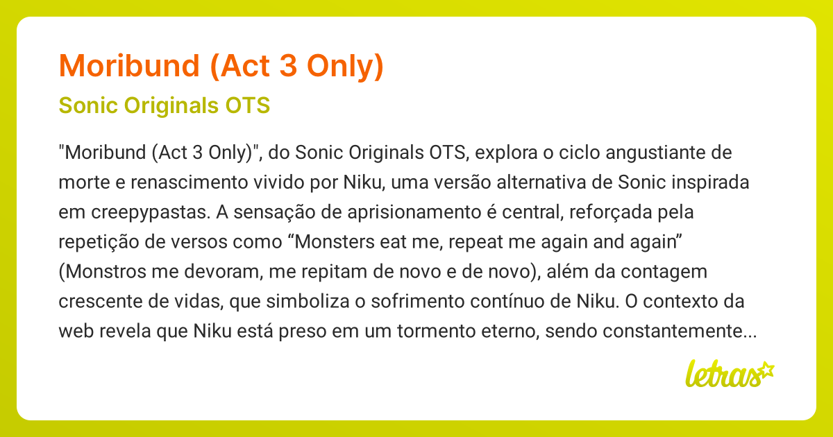 Significado da música MORIBUND (ACT 3 ONLY) (Sonic Originals OTS ...