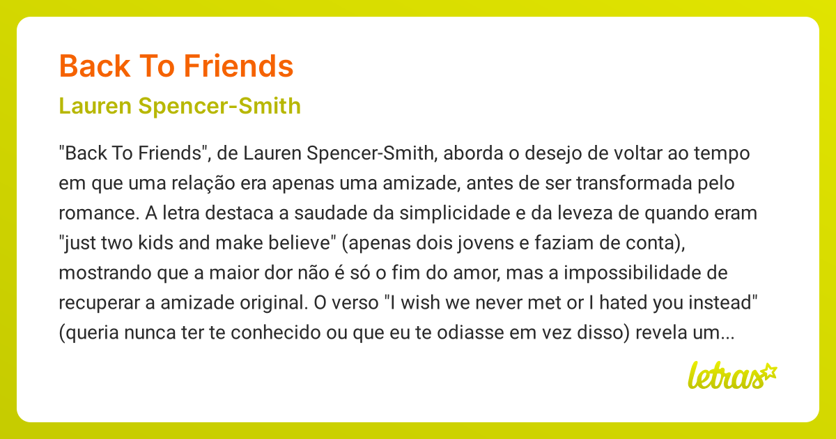 Significado da música BACK TO FRIENDS (Lauren Spencer-Smith) - LETRAS ...