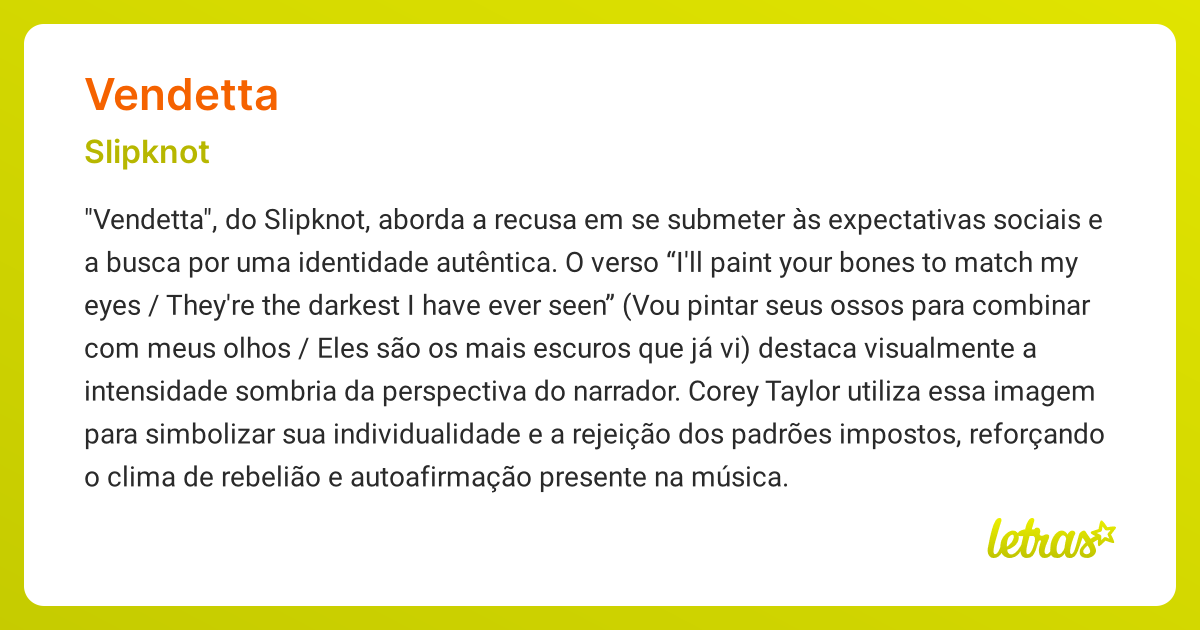 Significado da música VENDETTA (Slipknot) - LETRAS.MUS.BR