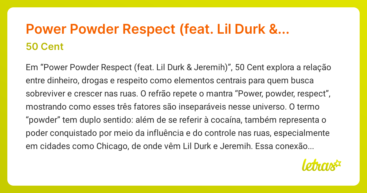Significado da música Power Powder Respect (feat. Lil Durk & Jeremih ...