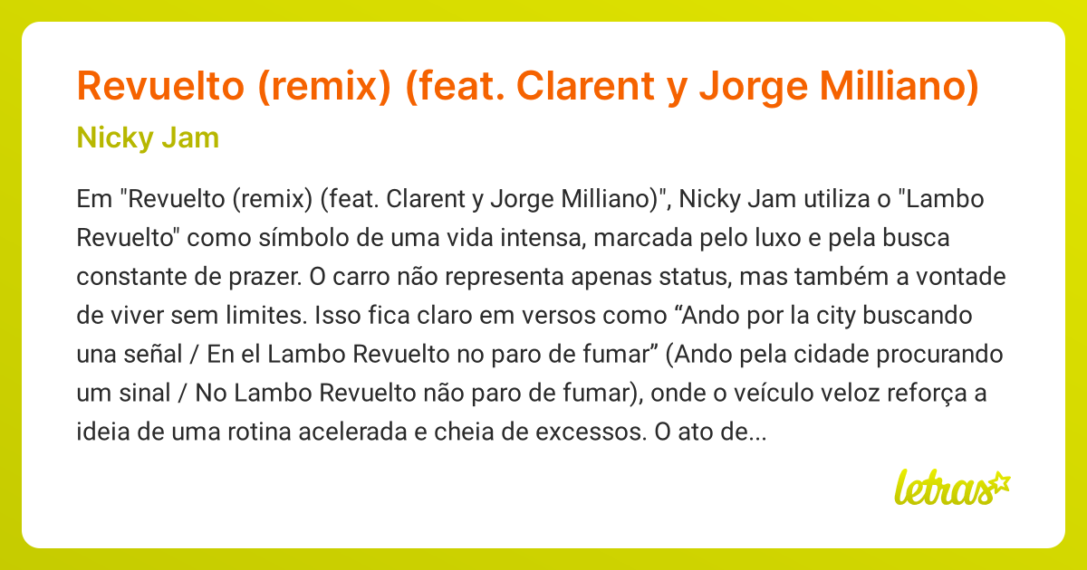 Significado da música Revuelto (remix) (feat. Clarent y Jorge Milliano ...