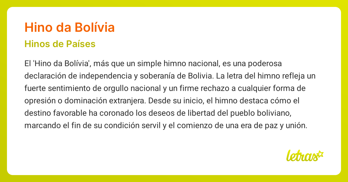 Significado de la canción HINO DA BOLÍVIA (Hinos de Países) - LETRAS.COM