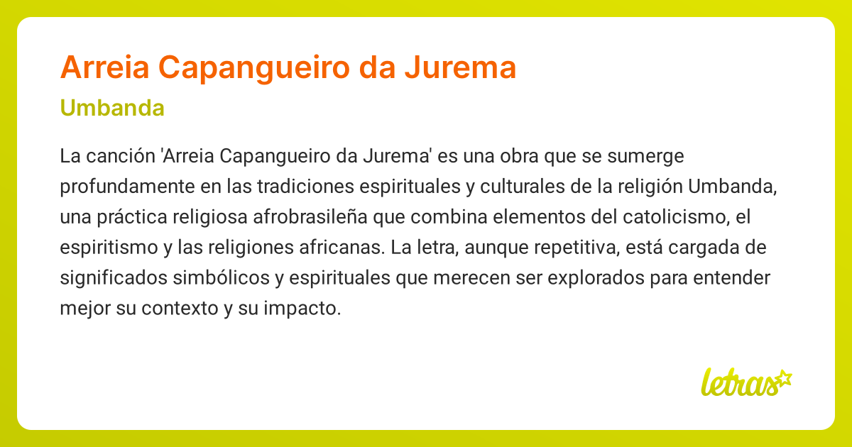 Significado de la canción ARREIA CAPANGUEIRO DA JUREMA (Umbanda ...