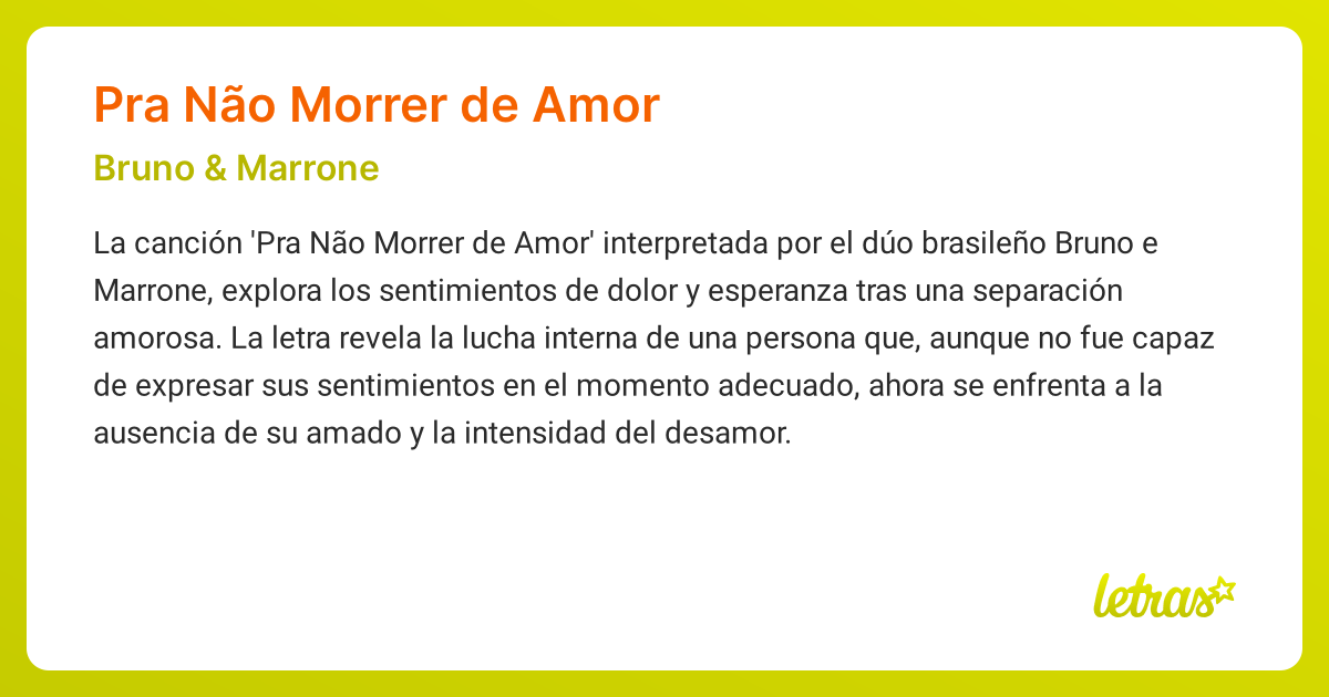 Significado de la canción PRA NÃO MORRER DE AMOR (Bruno & Marrone ...