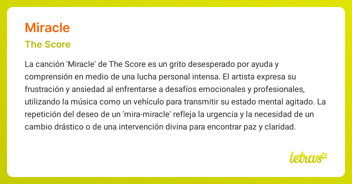 Significado de la canción MIRACLE (The Score) - LETRAS.COM
