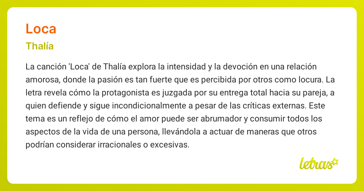 Significado de la canción LOCA (Thalía) - LETRAS.COM