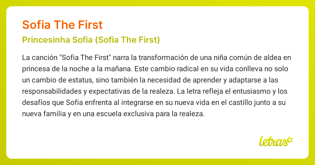 Significado de la canción SOFIA THE FIRST (Princesinha Sofia (Sofia The First)) - LETRAS.COM