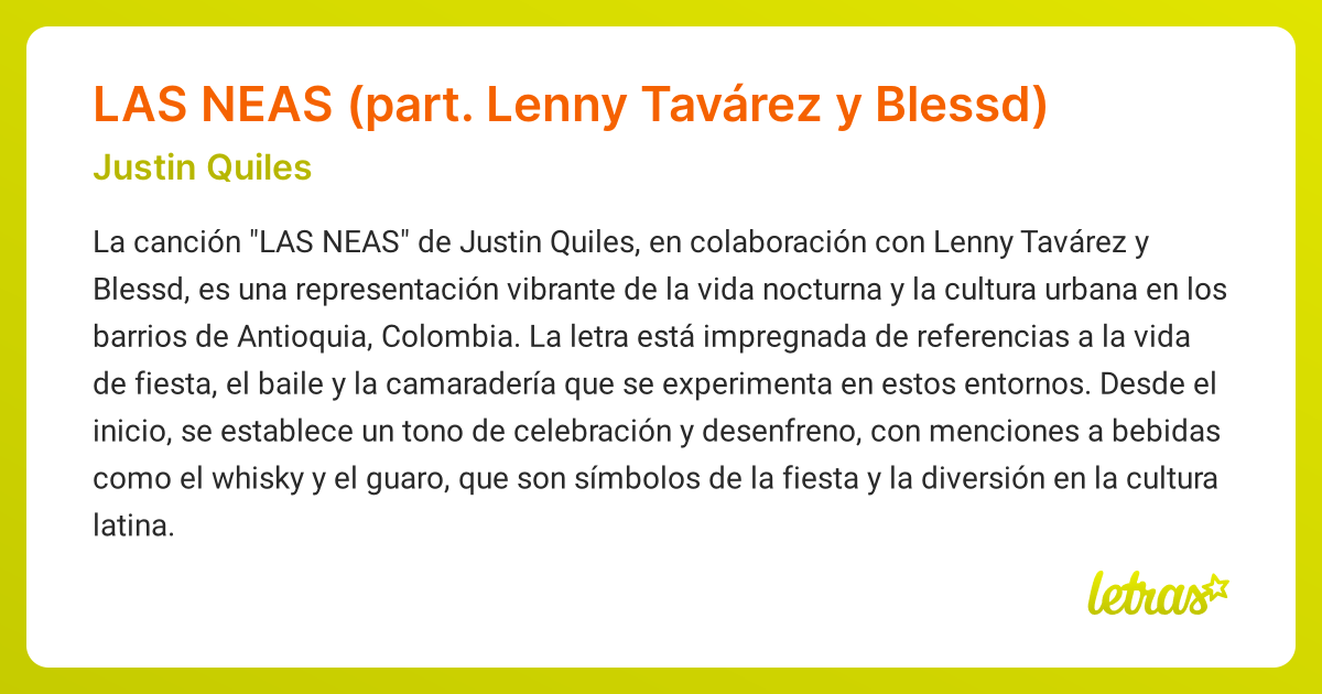 Significado de la canción LAS NEAS (part. Lenny Tavárez y Blessd ...