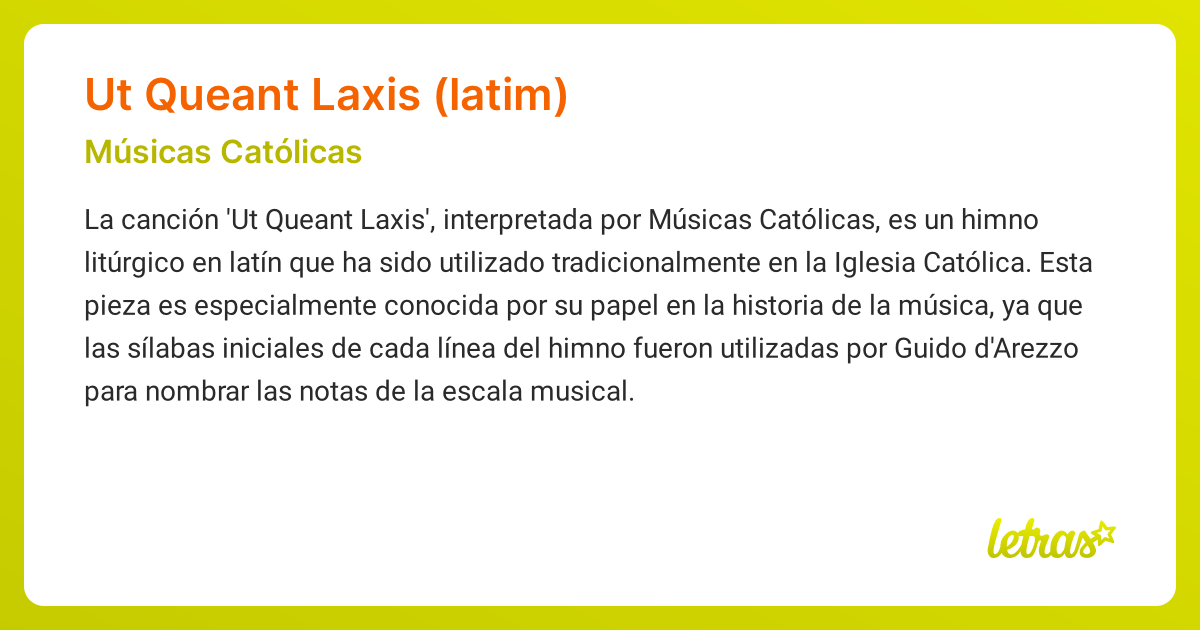 Significado de la canción UT QUEANT LAXIS (LATIM) (Músicas Católicas ...
