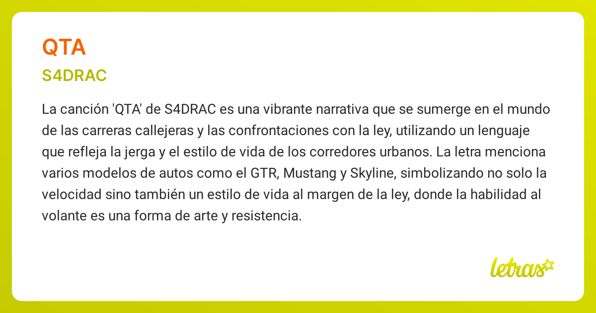 Significado de la canción QTA (S4DRAC) - LETRAS.COM