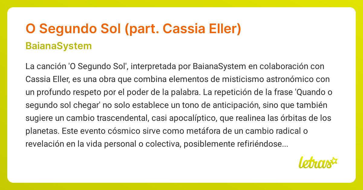 Significado de la canción O Segundo Sol (part. Cassia Eller ...