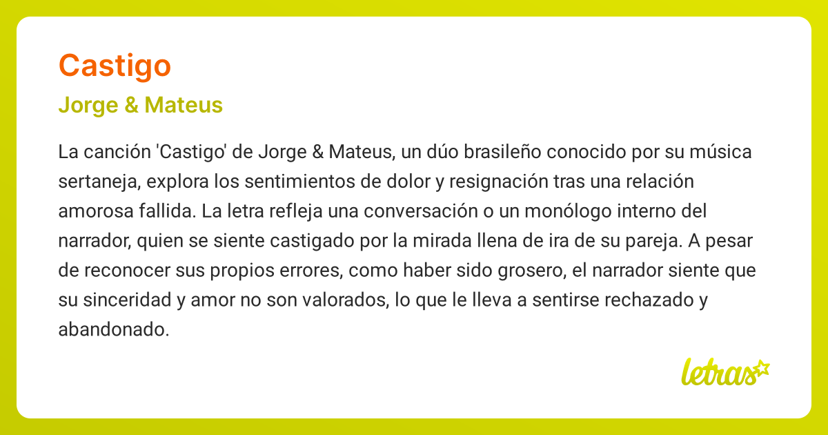 Significado de la canción CASTIGO (Jorge & Mateus) - LETRAS.COM
