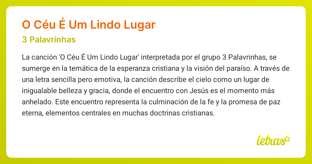 Significado de la canción O CÉU É UM LINDO LUGAR (3 Palavrinhas ...
