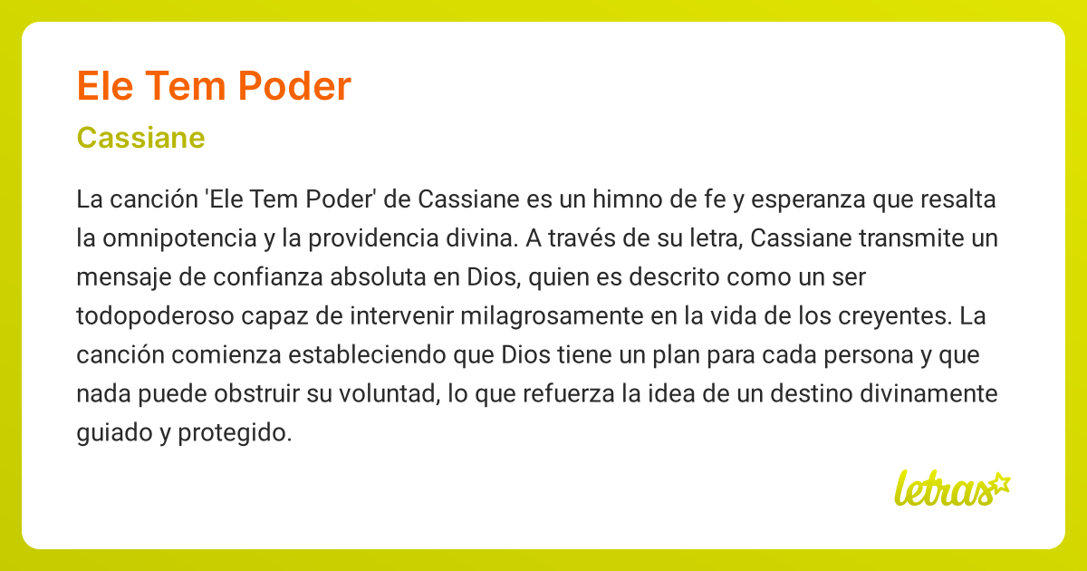 Significado de la canción ELE TEM PODER (Cassiane) - LETRAS.COM