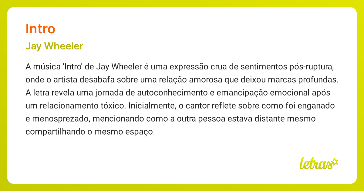 Significado da música INTRO (Jay Wheeler) - LETRAS.MUS.BR