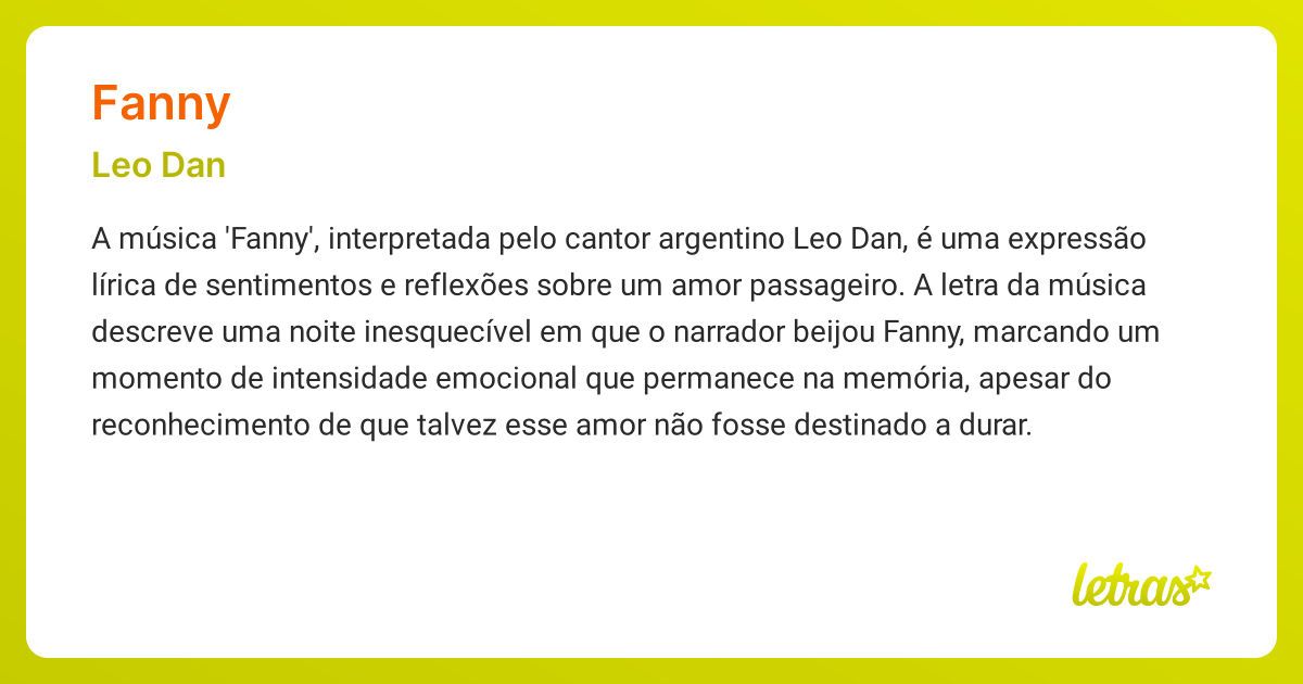 Significado da música FANNY (Leo Dan) - LETRAS.MUS.BR