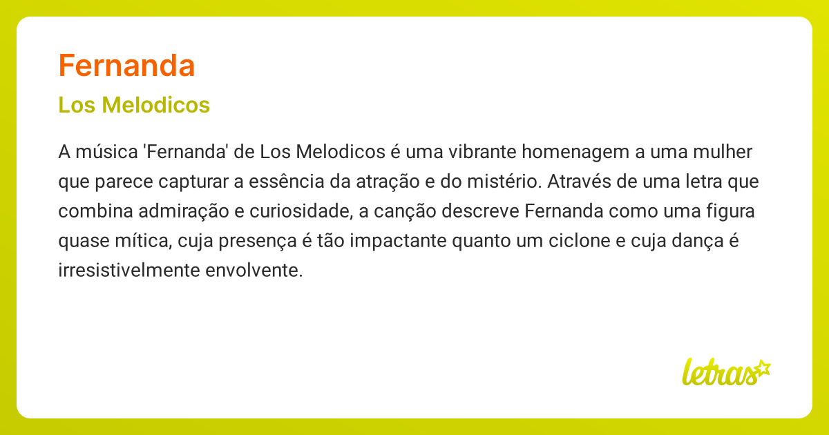 Significado da música FERNANDA (Los Melodicos) - LETRAS.MUS.BR