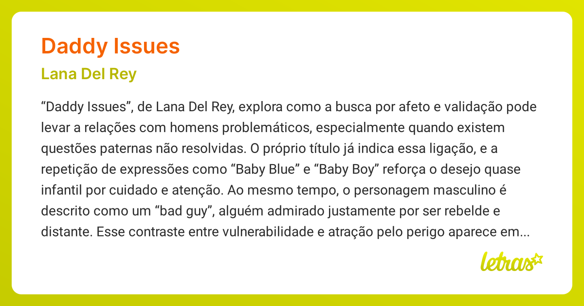 Significado da música DADDY ISSUES (Lana Del Rey) - LETRAS.MUS.BR