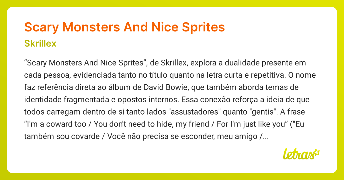 Significado da música Scary Monsters And Nice Sprites (Skrillex ...