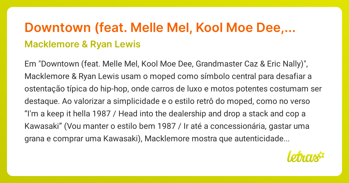 Significado da música Downtown (feat. Melle Mel, Kool Moe Dee ...