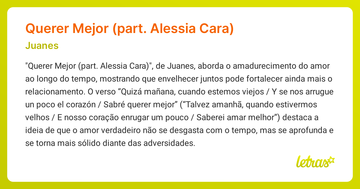 Significado da música Querer Mejor (part. Alessia Cara) (Juanes ...
