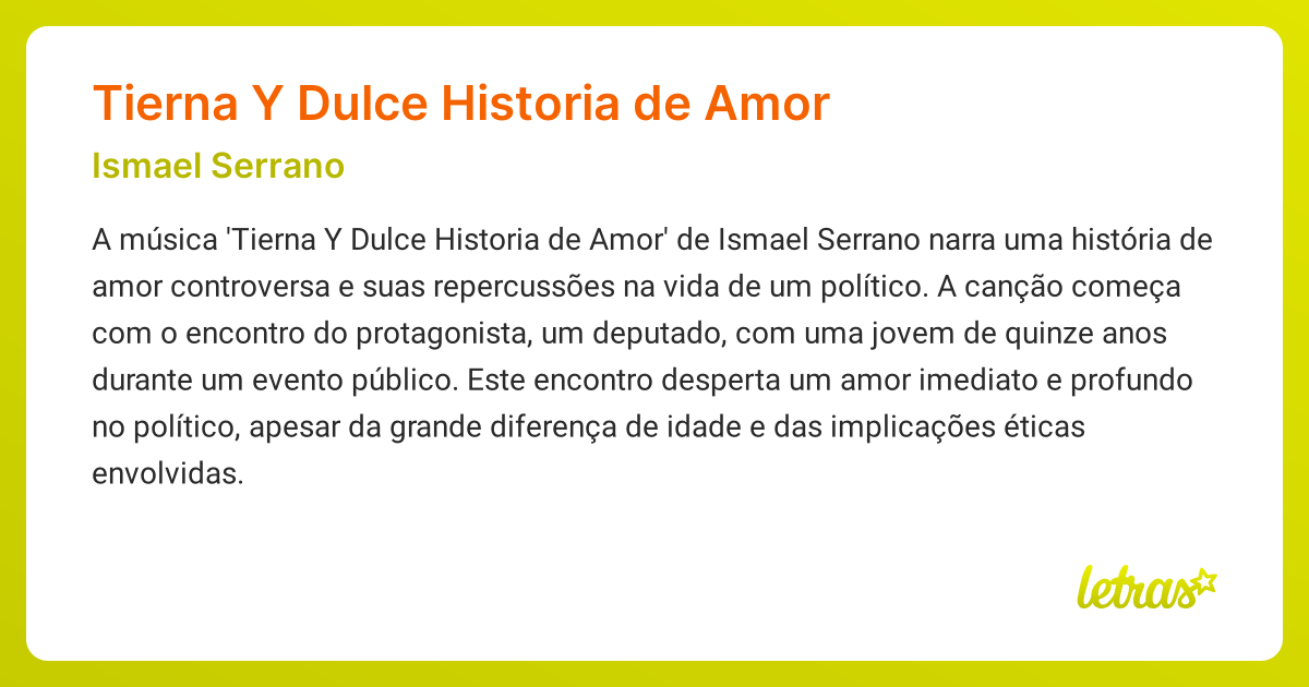 Significado da música Tierna Y Dulce Historia de Amor (Ismael Serrano ...