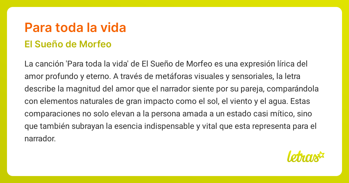 Significado de la canción PARA TODA LA VIDA (El Sueño de Morfeo ...